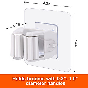 Zecval 4- Pack Mop and Broom Holder Wall Mount, Broom Gripper Holds Self Adhesive No Drilling, Broom and Dustpan Hanger for For Home Garden Garage And Storage, 4 Packs