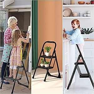 ALPURLAD Step Ladder 2 Step Stool Folding Step Stools for Adults with Handgrip & Anti-Slip Sturdy and Wide Pedal 330lbs Stepladder Multi-Use for Household & Office Foldable Step Stool