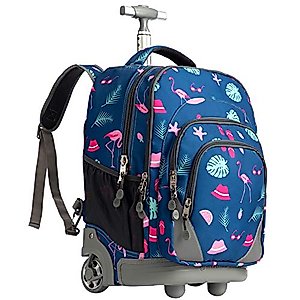 WEISHENGDA 18 inches Wheeled Rolling Backpack Multi-Compartment College Books Laptop Bag, Flamingos.