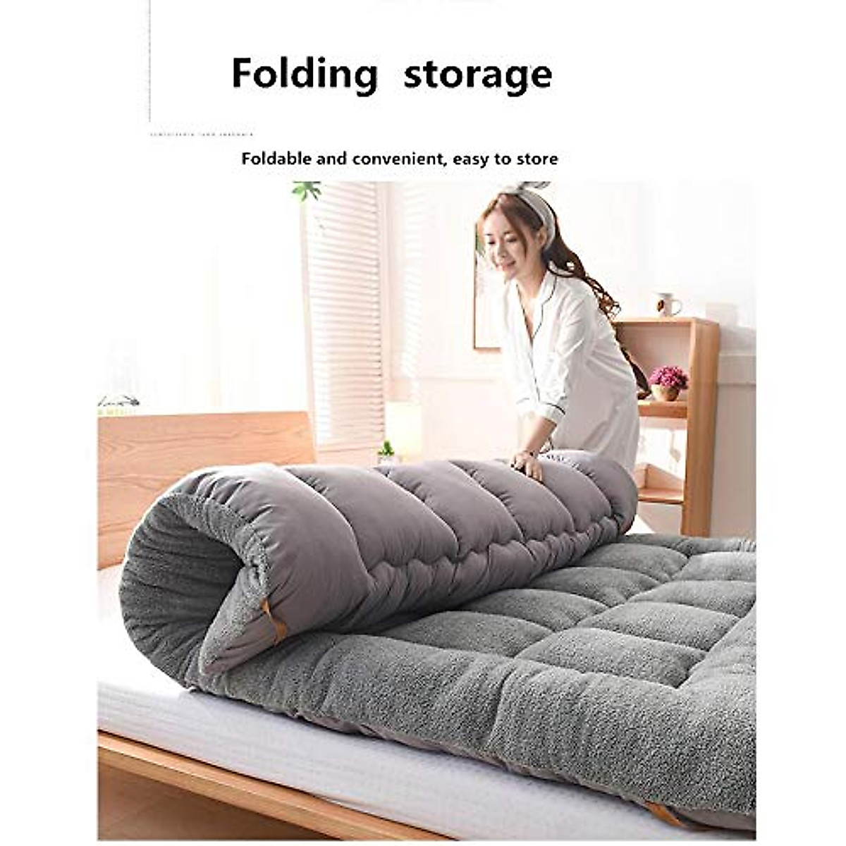 Plush Solid Color Floor Mattress Non-Slip Thicken Japanese Tatami mat Foldable Double Futon Mattress Topper for Bedroom Living Room Dorm Room EtcA-90x200cm(35x79inch)