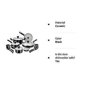 T-fal Initiatives Ceramic Non Stick Cookware Set 14 Piece, Oven Broiler Safe 350F, Kitchen Cooking Set W/ Fry Pans, Saucepans, Dutch Oven, Utensils, Healthy Cooking, Pots and Pans, Home, Black