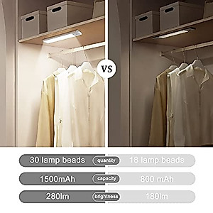 Under Cabinet Lights, Rechargeable Motion Sensor Light Indoor Stick-On Magnetic Battery Operated Lights (1500 mAh),Wireless LED Under Counter Lights Closet Lights for Kitchen Basement Hallway(2 Pack)