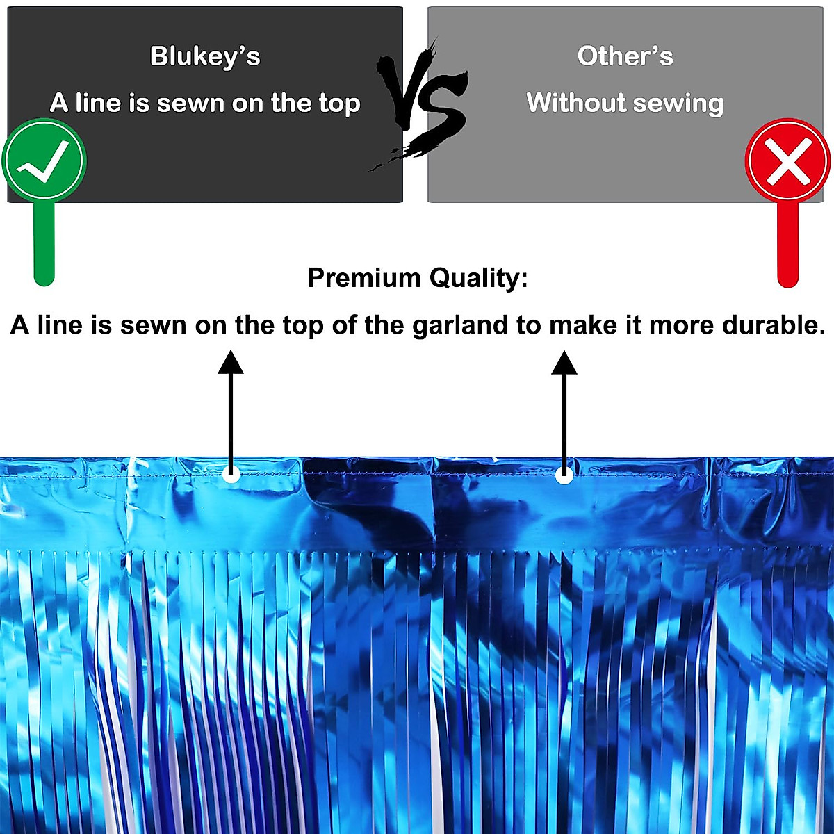 Blukey Thick 10 Feet by 15 Inch Royal Blue Foil Fringe Garland - Pack of 6 | Shiny Metallic Tinsel Banner for Parade Floats, Bridal Shower, Wedding, Birthday, Christmas | Wall Hanging Drapes (6)
