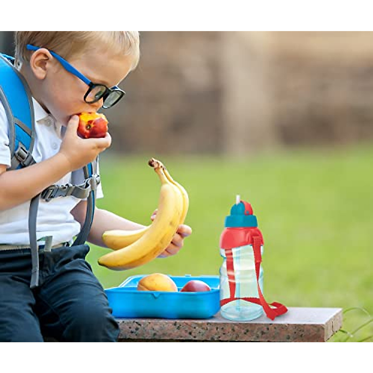 4- pack Kids Water Bottle with Straw for School 13 oz Spill Proof Sippy Cup Flip Top Lid Small Cute Toddler Water Bottle- Bulk Reusable for Trips, Lunch, Day Cares Carry Strap Multi-color BPA Free