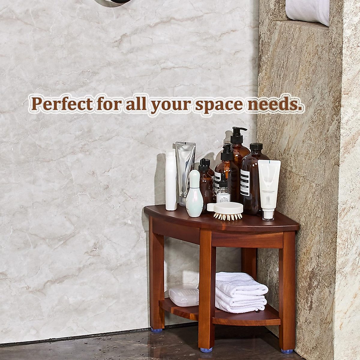 HouseJoy Corner Shower Bench with Shelf, Corner Shower Stool for Shaving Legs, Shower Foot Rest Waterproof Bathroom Bench -Bath Seat, Spa Foot Rest Shaving Stool Corner