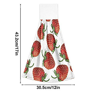xigua 2 Pieces Strawberry Fruit Kitchen Towels with Hanging Loop, Soft Microfiber Absorbent Hanging Hand Towel for Kitchen Bathroom Mudroom Laundry Room, 12x17 in