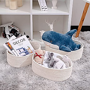 Kriitools Baskets&Bins for Shelf Storage Organizing/Cute Basket to Store and Organize Household Items/Woven Rope Basket for Living Room, Bedroom,Playroom,3 Packs Off White