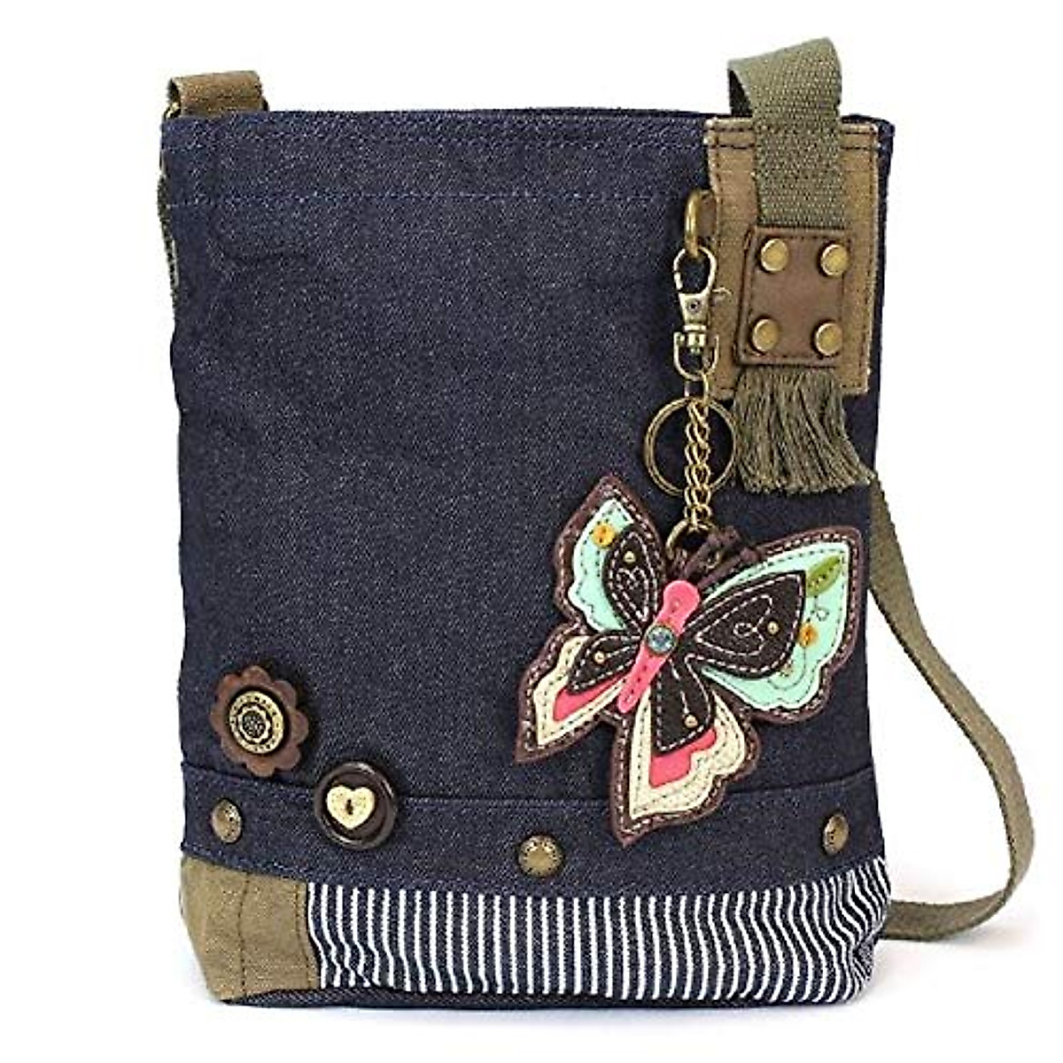 Chala Patch Cross-Body Women Handbag, Blue Denim Canvas Messenger Bag - New Butterfly - Denim