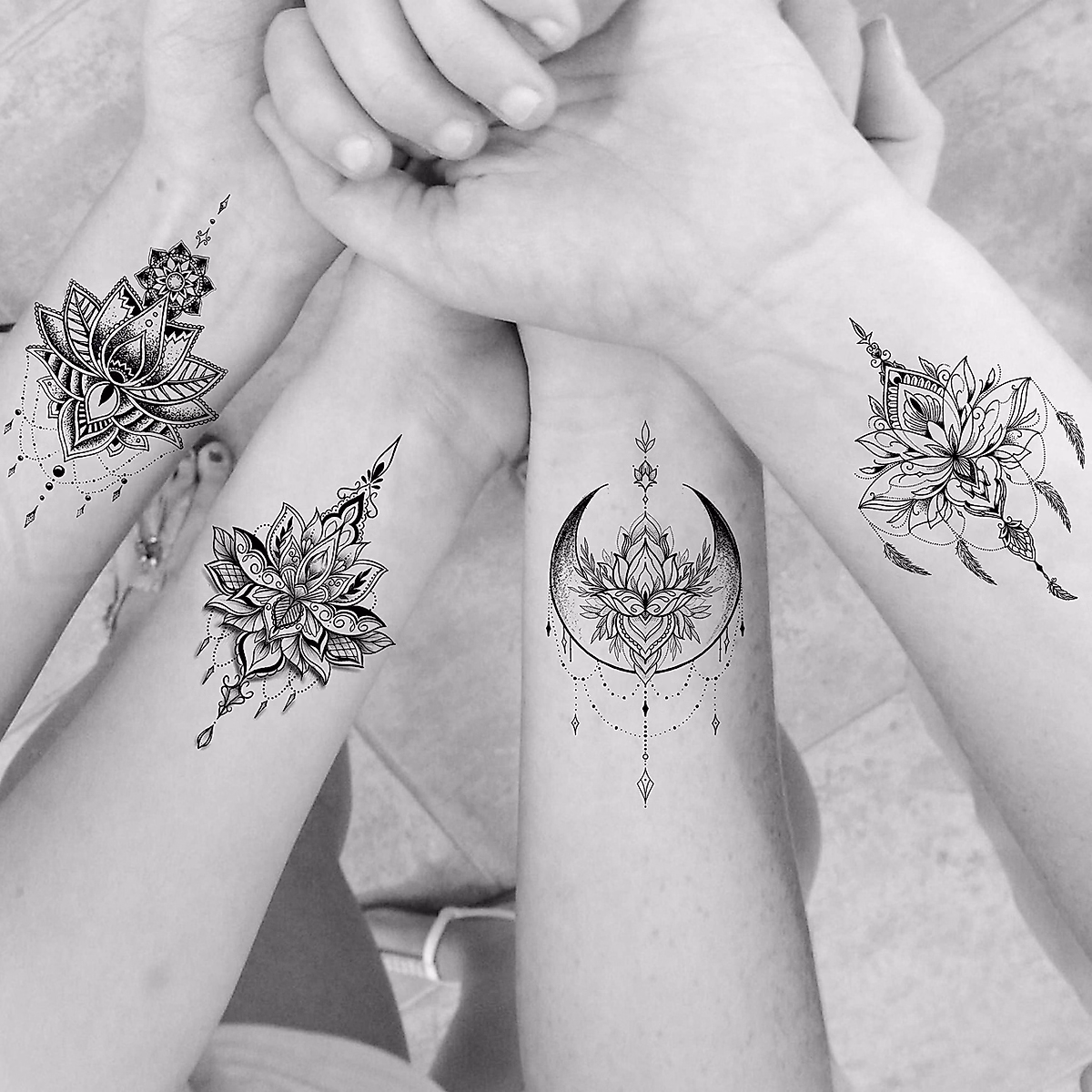 EGMBGM 15 Sheets Sexy Black Lotus Temporary Tattoos For Women Wedding Brides, Tribal Fake Jewelry Pendant Lace Moon Moth Flowers Temp Tattoos Temporary Sticker For Girls Arm Neck Hands Tatoos Jewels
