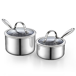 Cooks Standard Stainless Steel Saucepan Set 1.5 and 3 Quart, Multi-Ply Clad Sauce Pot With Glass Lid, Silver