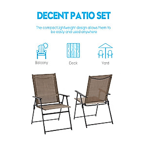VICLLAX Folding Patio Chairs with Arms, Portable Patio Dining Chairs Sling Back Chairs for Garden, Set of 2