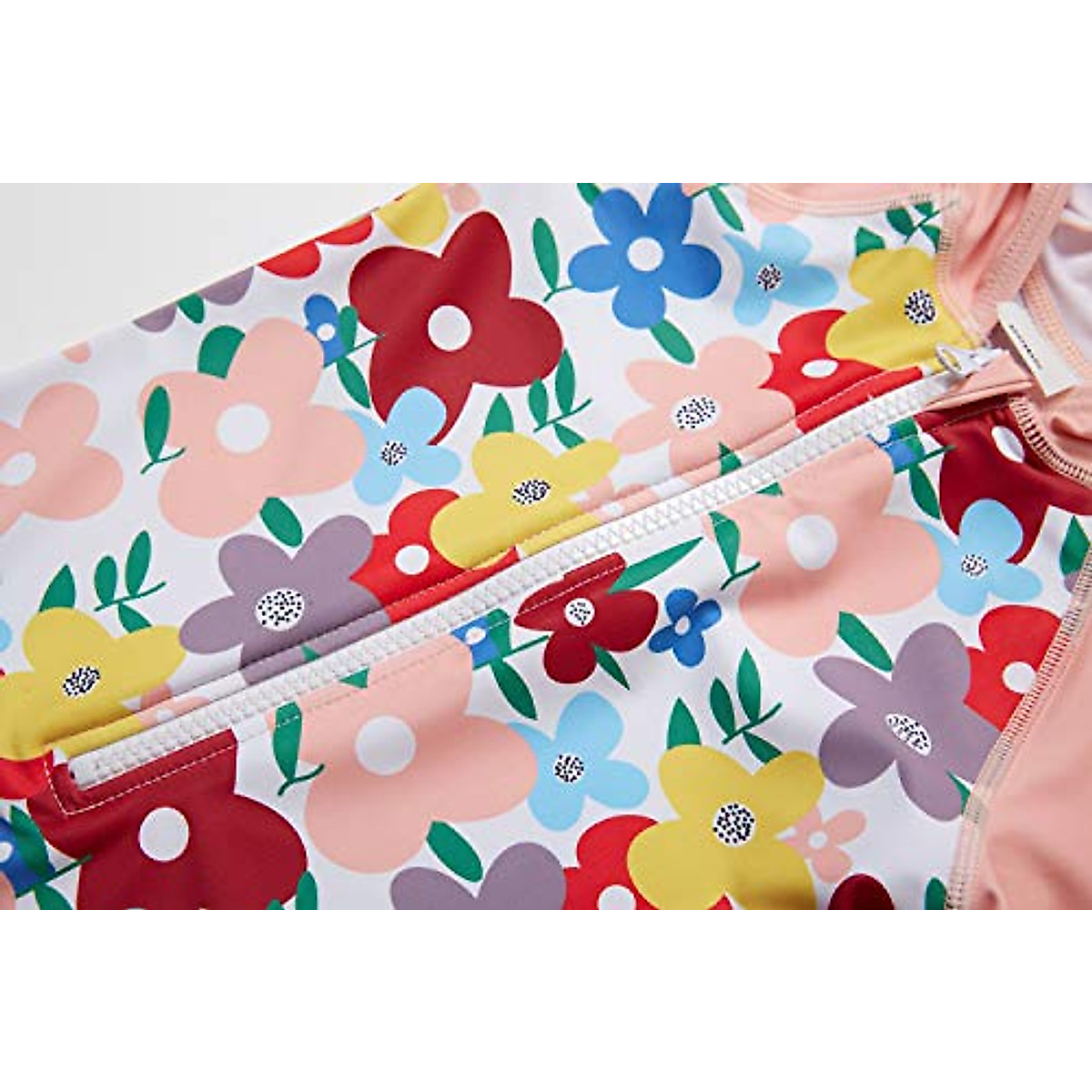 BONVERANO Baby/Toddler Girl's Hooded Swimsuit UPF 50+ Sun Protection L/S One Piece Zip Sunsuit (Pink Flower, 6-9mos)