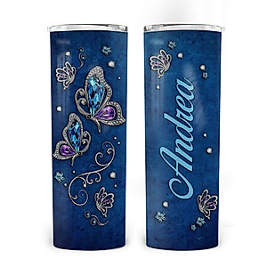 Wassmin Personalized Butterfly Skinny Tumbler Customized Stainless Steel Vacuum Insulated Tumbler With Lid 20 Oz Double Walled Insulated Coffee Cup for Gym Fitness Travel Office Use For Women