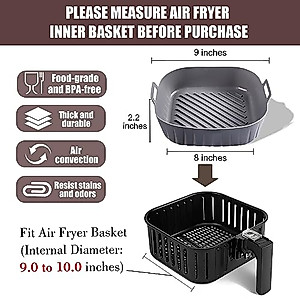 Golden Associate Silicone Liners Square 9 Inches for Large Air Fryer, 2 Pcs Non-stick Food-grade Reusable Silicone Pot Baking Tray