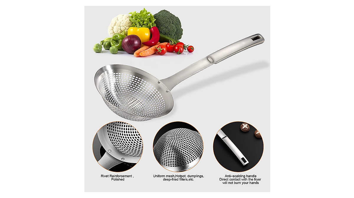Stainless Steel Skimmer Ladle 14.5 Inch for Cooking & Frying
