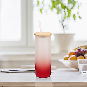 Elanze Designs 25 oz Blank Gradient Frosted Glass Travel Tumbler With Straw & Bamboo Lid For Iced or Hot Beverage, Crimson Red Ombre