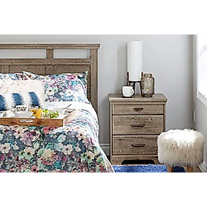 South Shore Versa Nightstand with 2 Drawers and Charging Station, Weathered Oak , 16.38 in x 23 in x 27.75 in