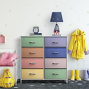 Sorbus Kids Dresser with 8 Drawers - Furniture Storage Chest Tower Unit for Bedroom, Hallway, Closet, Office Organization - Steel Frame, Wood Top, Tie-dye Fabric Bins (Pastel 2)