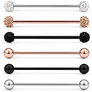 Lcolyoli 16G Industrial Barbell Surgical Steel Short Cartilage Earring Body Piercing Jewelry for Women Men Bar 1 1/4 Inch(32mm) 6 Pieces Rose Gold Black Silver