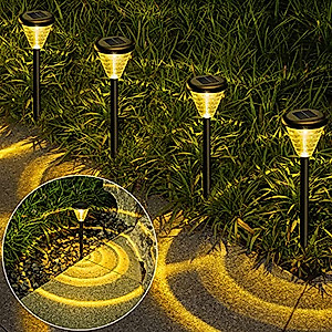 panmo Solar Garden Lights Outdoor, Pathway Solar Powered Lights Colorful Decoration for Path Walkway Yard Warm White/RGB 4 Pack