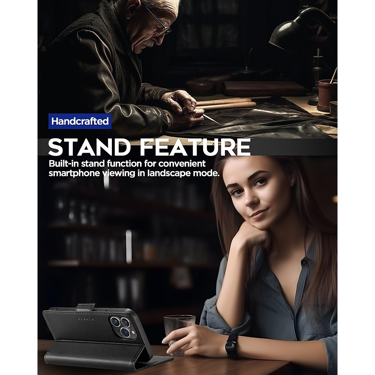 AICase iphone 15 Pro Wallet Case with [RFID Blocking] Leather Flip Folio Strong Magnetic Closure Protective Cover Credit Card Holder Kickstand Men Women for iphone 15 Pro 6.1"_1 Black