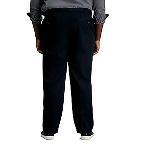 Haggar Men's Classic Fit Flat-Front Hidden Expandable Waistband Premium No Iron Khaki, 38W x 32L - Black, HC10884