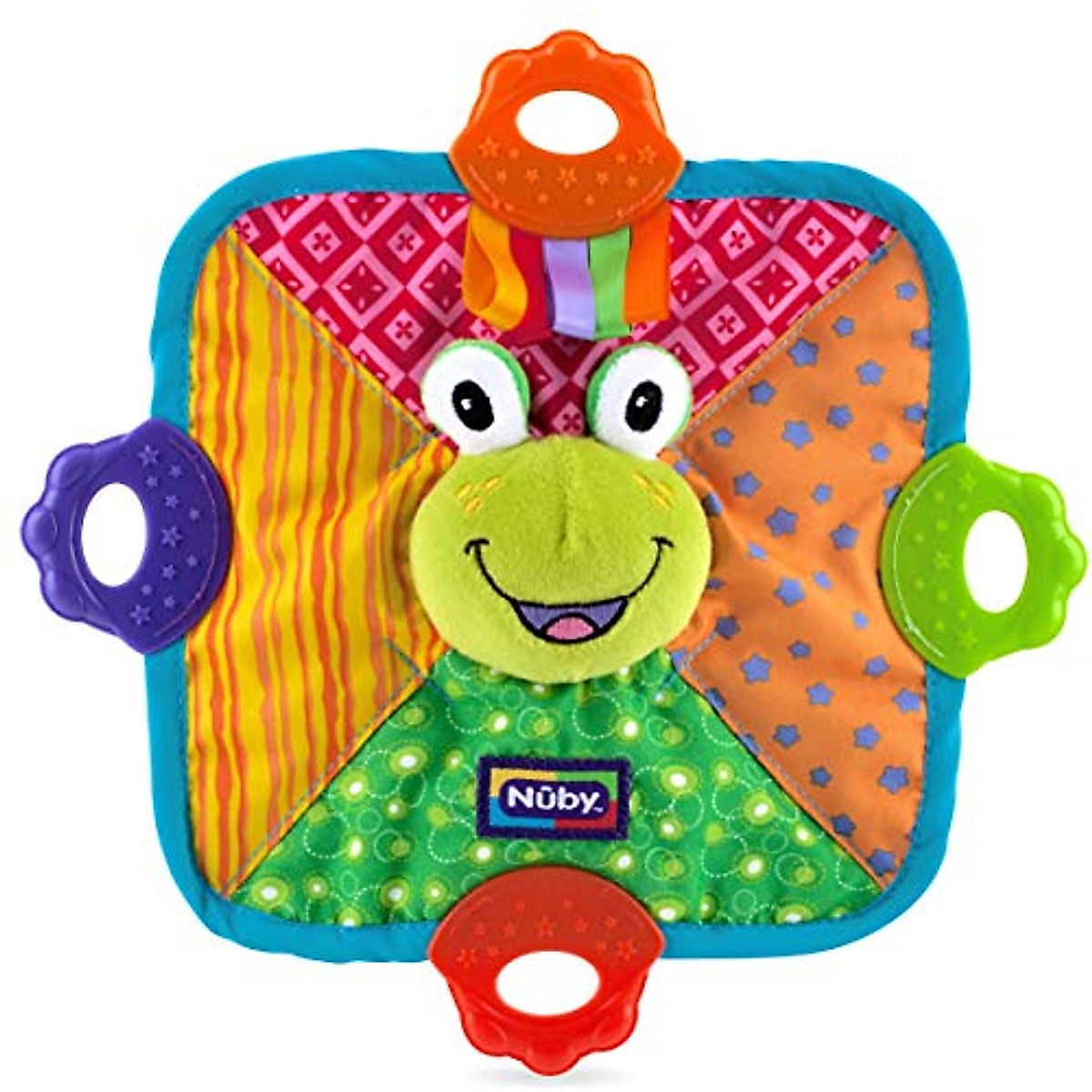 Nuby Teething Blankie Characters May Vary, Red/Yellow/Green/Orange/Blue, 1 Count
