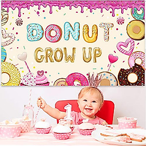 Donut Grow up Birthday Backdrop Sweet Donuts Photography Background Donut Party Decorations for Newborn Kids Girls Birthday Party Baby Shower Party Supplies