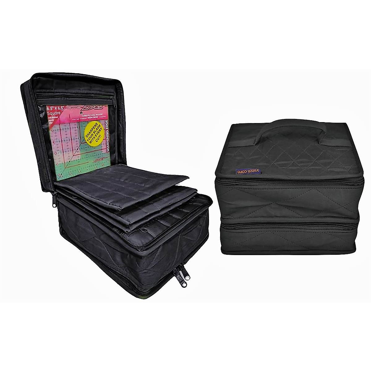 Yazzii Deluxe Double Organizer Tote Bag - Portable Storage Bag Organizer - Multipurpose Storage Organizer for Crafts, Toiletries, Medication, Cosmetics & Jewelry Black