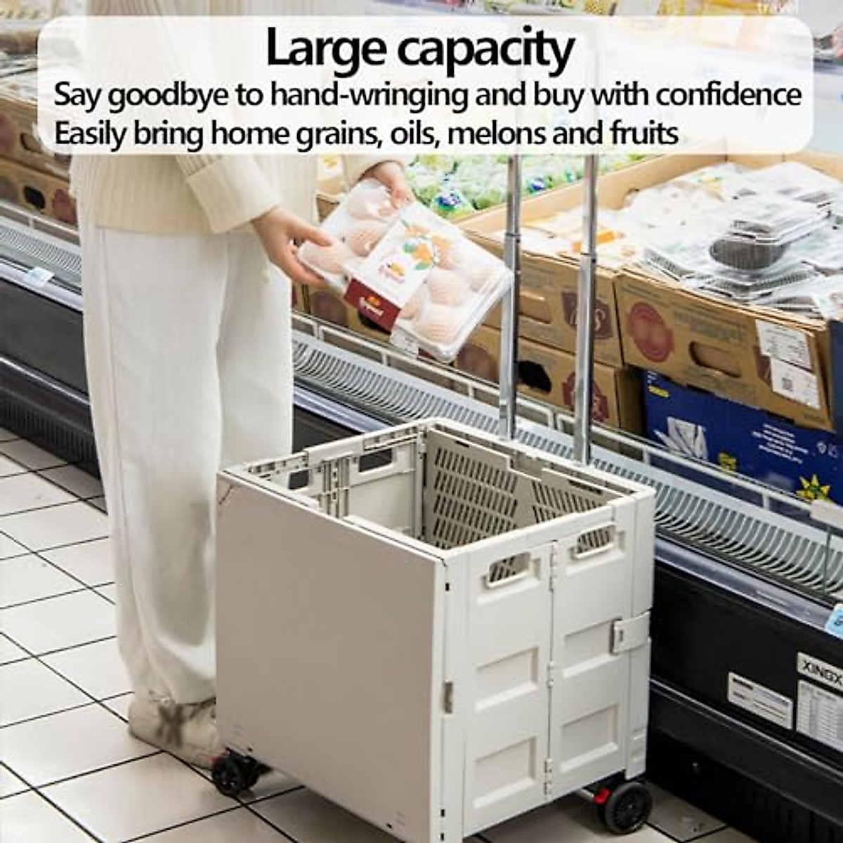 RINGGLO Collapsible Foldable Wagon Cart Outdoor Utility Wagon with Wheels, with Adjustable Push Pulling Handles,Big Wheels for Shopping, Picnic, Camping,Beige