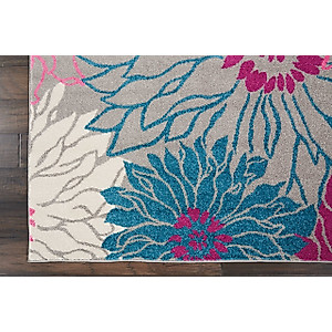 Nourison Passion Grey 8' x 10' Area Rug, Floral, Farmhouse, Easy Cleaning, Non Shedding, Bed Room, Living Room, Dining Room, Kitchen