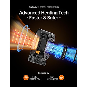 TABYIK Space Heater Indoor, Portable Heater 45° Oscillating Fast Electric Heater with 7 Safety Protections Small Space Heaters for Indoor Use Office Desk Home (Black)