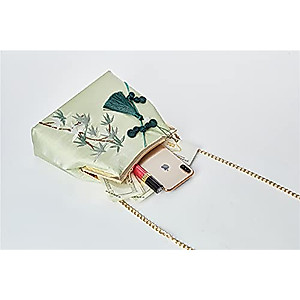 Women Chinese Classical Bamboo Embroidery Purse Vintage Embroidery Clutch Handag with Tassel and Pendant