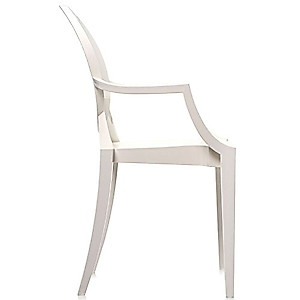 2xhome White - Modern Contemporary Louis XIV Dining Chair Armchair Ghost Style Ghost Chair with Arms Ghost Arm Chair in White Stackable Stacking Made From Polycarbonate