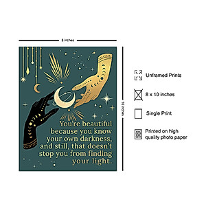 Boho Celestial Witchy Wall Art & Decor - Bohemian Wicca Wiccan Witchcraft Paganism Supplies - Goth Gothic Pagan Witch Decor - Positive Inspirational Quotes Sayings - Encouragement Gifts for Women