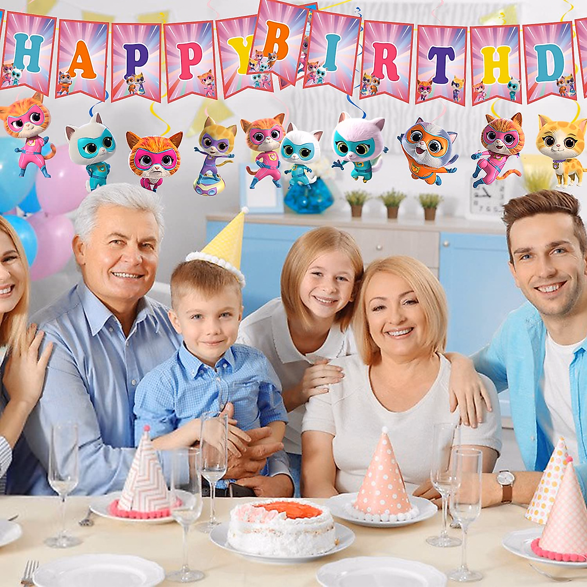 Kitties Birthday Party Decorations, Kitties Party Banner and 30 Hanging Swirls, Kitties Party Swirls Streams for Girls, Boys Birthday Party