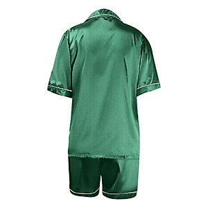 Aniywn Womens Silky Satin Pajamas Set, Satin Pajama Set For Women, Short/Long Sleeve Loungewear Pajamas Two-Piece Pj Set