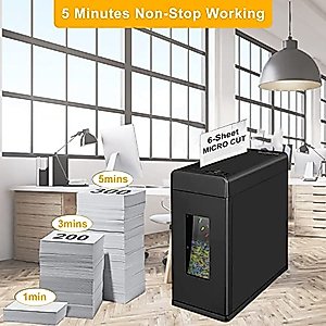 Paper Shredder, 6-Sheet Micro Cut with 2.9 Gallons Bin, P-6 High Security Level, 5 Munites Non-Stop Working Time, Compact Design Pull Out Basket with Jam Proof System for Home Office Use