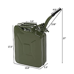 Winado 20L 5 Gallon Metal Gas Can Fuel Tank Can Petrol Diesel Storage Can Portable with Spout System, for Automobile Motor Vehicle Off Road Emergency Supply, Green