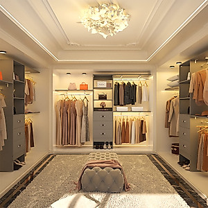 iSunirm 8FT Closet System, 96'' Closet Organizer System with 3 Hanging Rods, Wall Mount Bedroom Wardrobe with 3 Drawers Walk-in Closet, Adjustable Cloth Garment Rack from 5 to 8FT (Cut to Fit), Grey