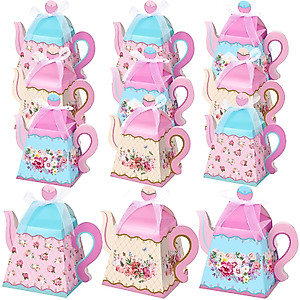 24 Pcs Floral Tea Party Favor Box Large Flower Teapot Gift Box Vintage Floral Pink Blue Teapot Box Tea Party Birthday Decorations Baby Shower Tea Party Supplies for Tea Garden