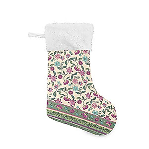 Kigai Christmas Stockings Bohemian Flowers Large Candy Stockings Stuffers Kids Cute Xmas Sock Decorations 1PC for Home Holiday Party 12" x18"