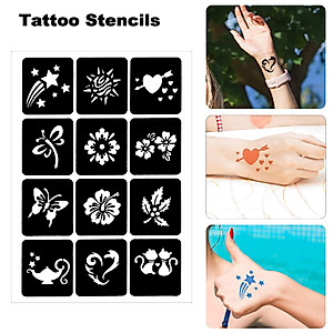 Qpout Tattoo Stencils For Kids Adults, 16 Sheets Henna Tattoo Stencil Kit, Small and Big Tattoo Stencils Designs, Tattoo Stencils for Real Tattoos, Skeleton Spider Owl Flower Butterfly Tribal Totem