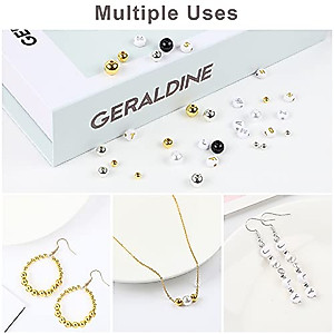 1800Pcs Jewelry Beads Making Set, Silver & Gold Round Spacer Beads 3 Sizes Smooth Loose Ball Beads Alphabet Pearls Beads and 2 Rolls Elastic String for DIY Craft Making Supplies