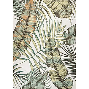 nuLOOM Elen Machine Washable Natural Leaves Ultra Thin Area Rug, 9x12, Olive