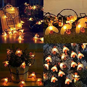 BLOOMWIN Solar String Lights, 30 LED Outdoor Waterproof Simulation Honey Bees Decor, 21.3ft 8 Modes Fairy Lights Hanging Decorative for Garden,Christmas, Patio Yard, Party, Warm White