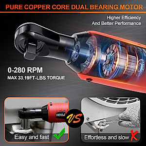 HORMY 3/8" Cordless Electric Ratchet Wrench Set, 33 Ft-Lbs 16.8V Battery Power Ratchet Tool Kit with Variable Speed Trigger, 2 Packs 2.0Ah Battery, Charger, 7 Sockets