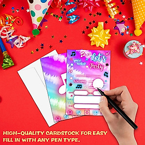 Music Theme Birthday Party Invitation,Music Notes Neon Fill-In Invites For Men & Women, 20 Invitations With Envelopes(4" X 6")，Adults Party Favors Decorations And Supplies-06