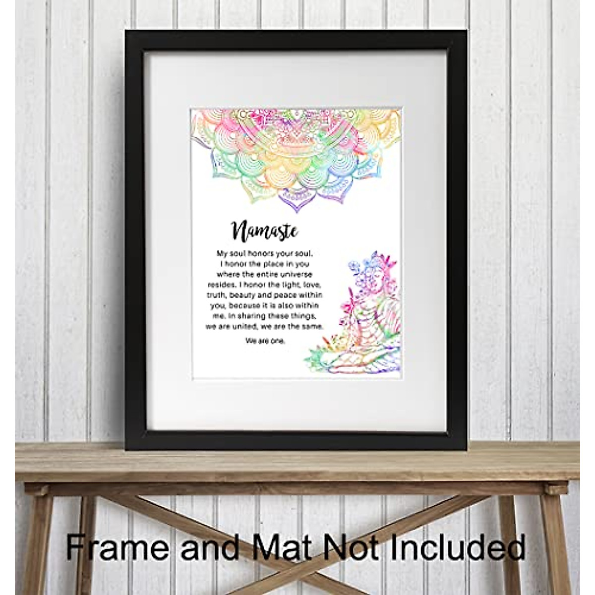 Buddhist Buddhism Art - Zen Namaste Wall Decor - 8x10 Poster Print for Yoga Room, Spa Decoration - Spiritual New Age Meditation Gift for Women - Buddha Statue, Mandala, Lotus Flower - Unframed