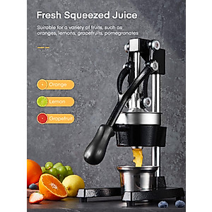 FOHERE Orange Juicer Squeezer, Cast Iron Lemon Squeezer, Commercial Citrus Juicer Hand Press for Orange, Lemon, Pomegranate, Grapefruit, Easy to Clean Citrus Squeezer with a Stainless Steel Cup